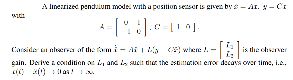 Solved A linearized pendulum model with a position sensor is | Chegg.com