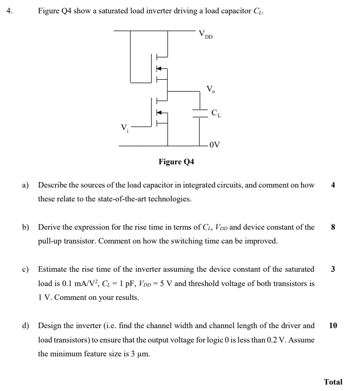 Solved 4. Figure Q4 show a saturated load inverter driving a | Chegg.com