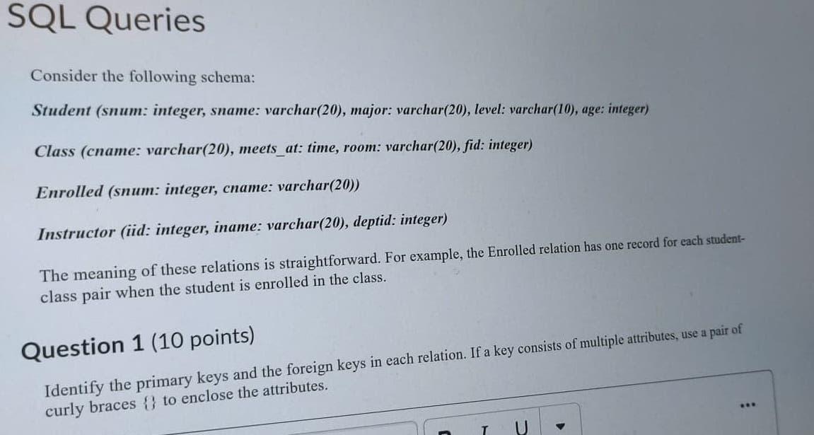 Solved SQL Queries Consider the following schema: Student | Chegg.com