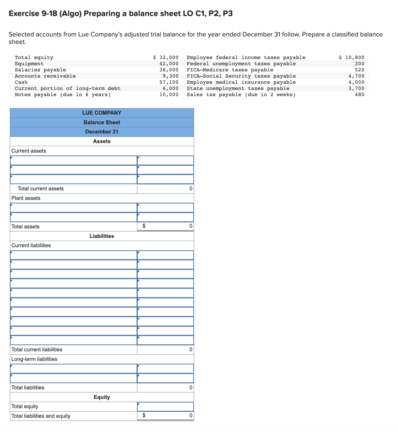 Solved Exercise 9-18 (Algo) Preparing a balance sheet LO C1, | Chegg.com