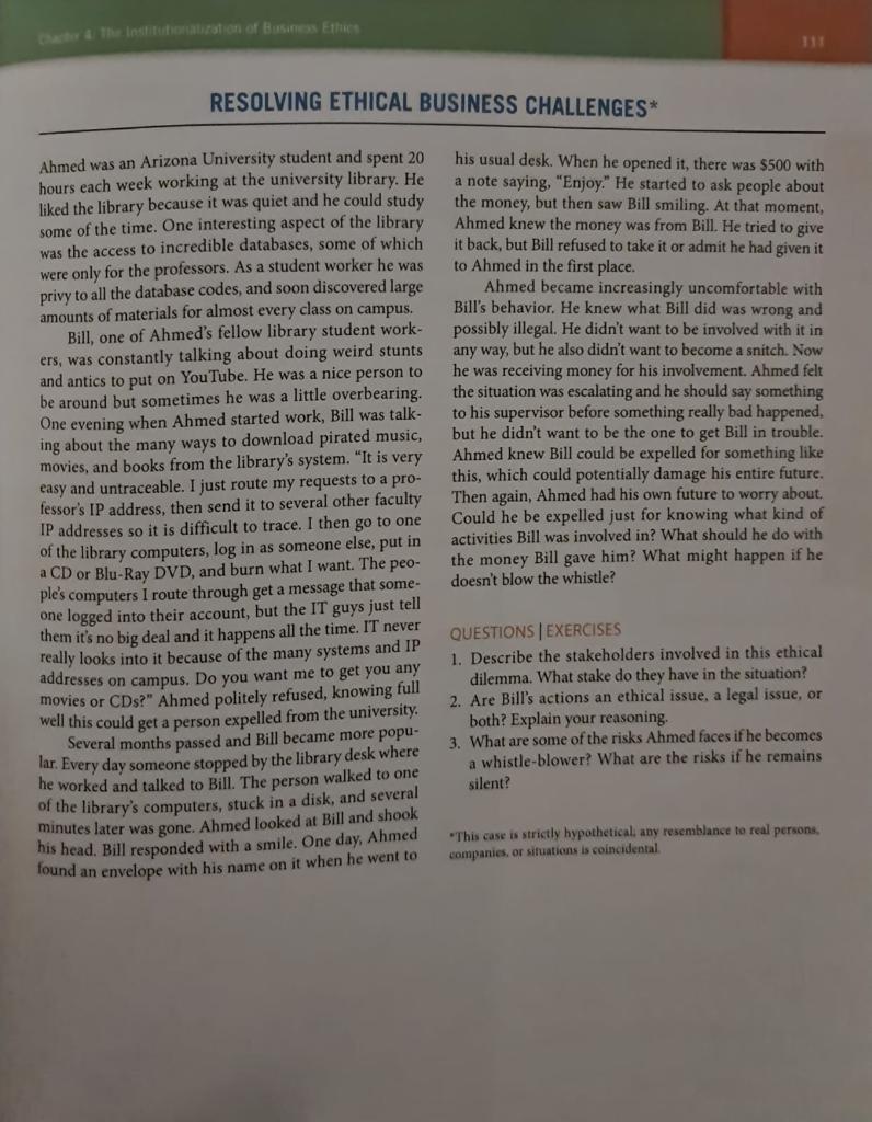 Solved RESOLVING ETHICAL BUSINESS CHALLENGES* Ahmed was an | Chegg.com