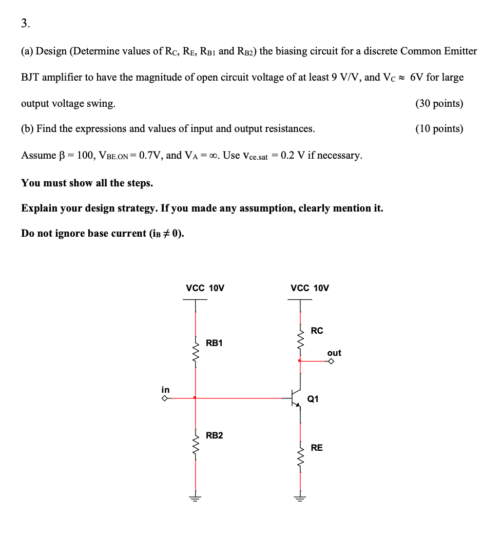 Solved (a) Design (Determine values of RC, RE, RB1 and RB2) | Chegg.com