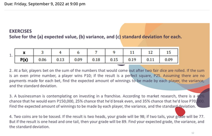 Solved EXERCISES Solve for the (a) expected value, (b) | Chegg.com