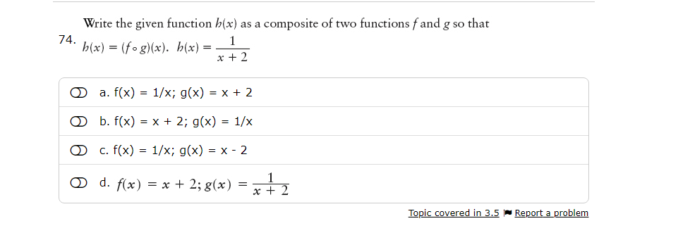 Solved Write the given function h(x) as a composite of two | Chegg.com