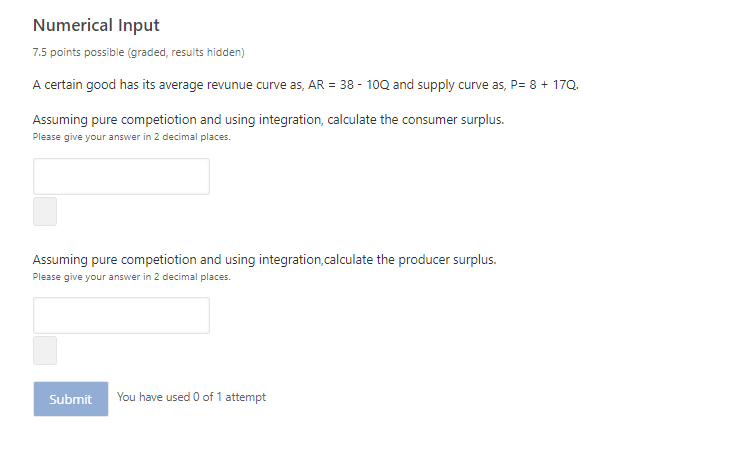 Solved Numerical Input 7.5 points possible (graded, results | Chegg.com