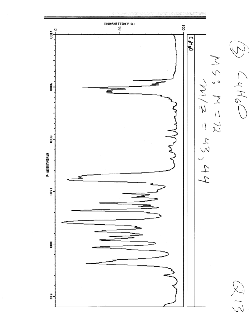 Solved 13. Unknown 3. C4H60; MS: M= 72, key peaks at m/z = | Chegg.com