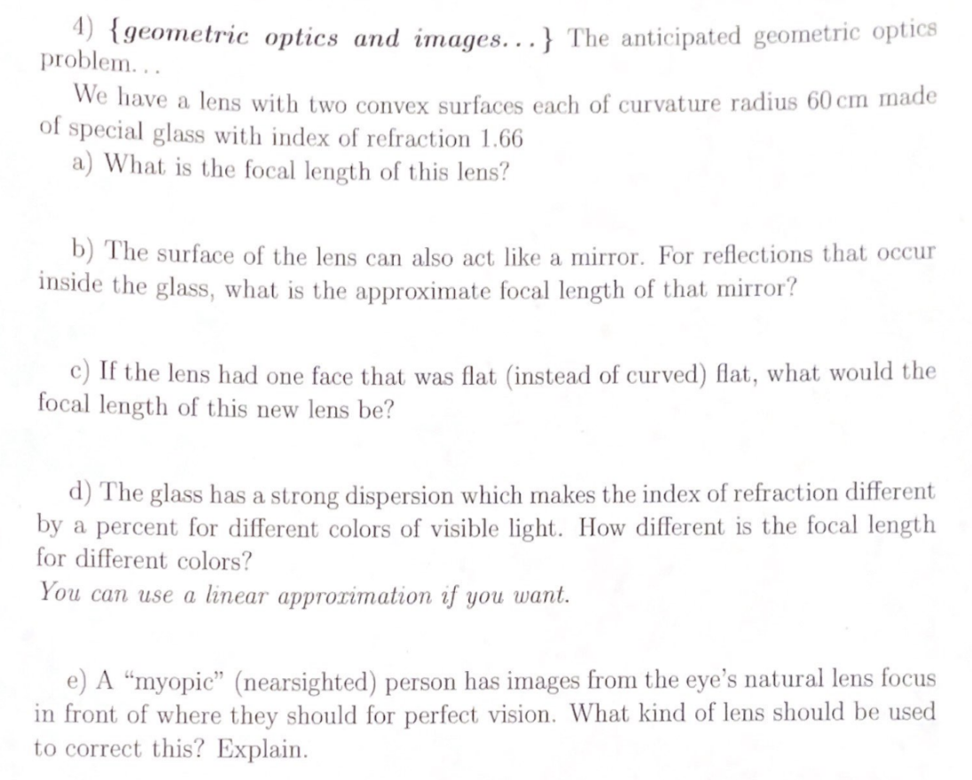 4) { geometric optics and images... } The anticipated | Chegg.com