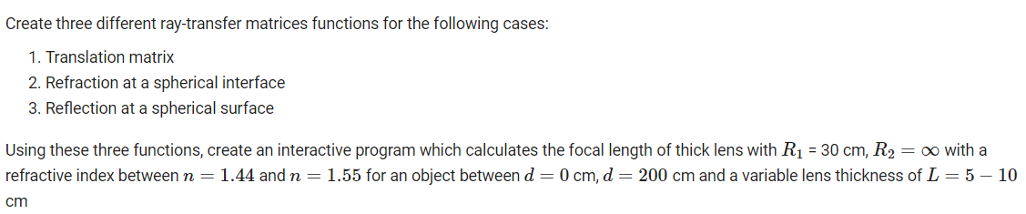 Solved Create three different ray-transfer matrices | Chegg.com