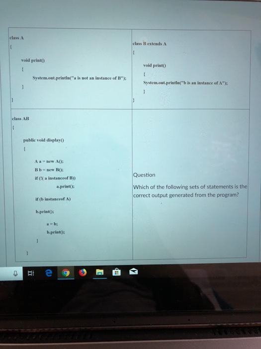 Solved class A class B extends A void print0 void print0 | Chegg.com