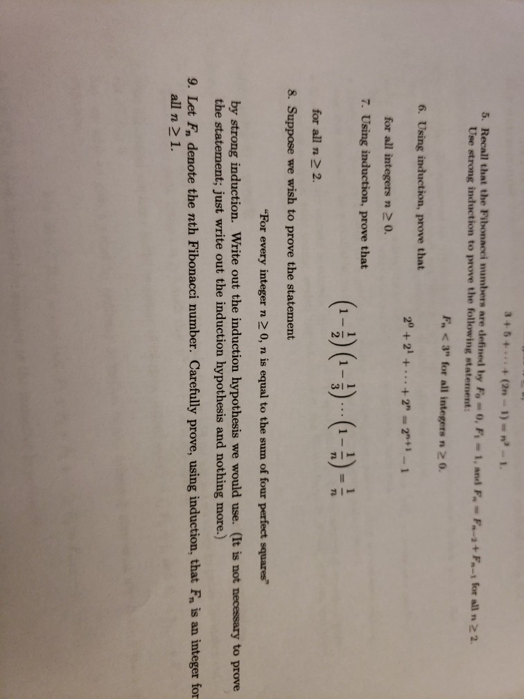 Solved 3+5+ +(2n-1) = ㎡-1. that the Fibonacci numbers are | Chegg.com