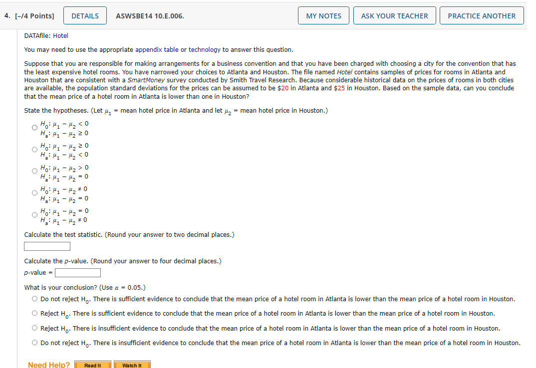 Solved DATAfile: Hotel You may need to use the appropriate | Chegg.com