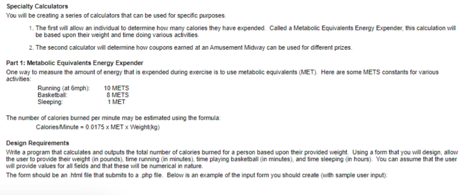 Solved Specialty Calculators You will be creating a series | Chegg.com