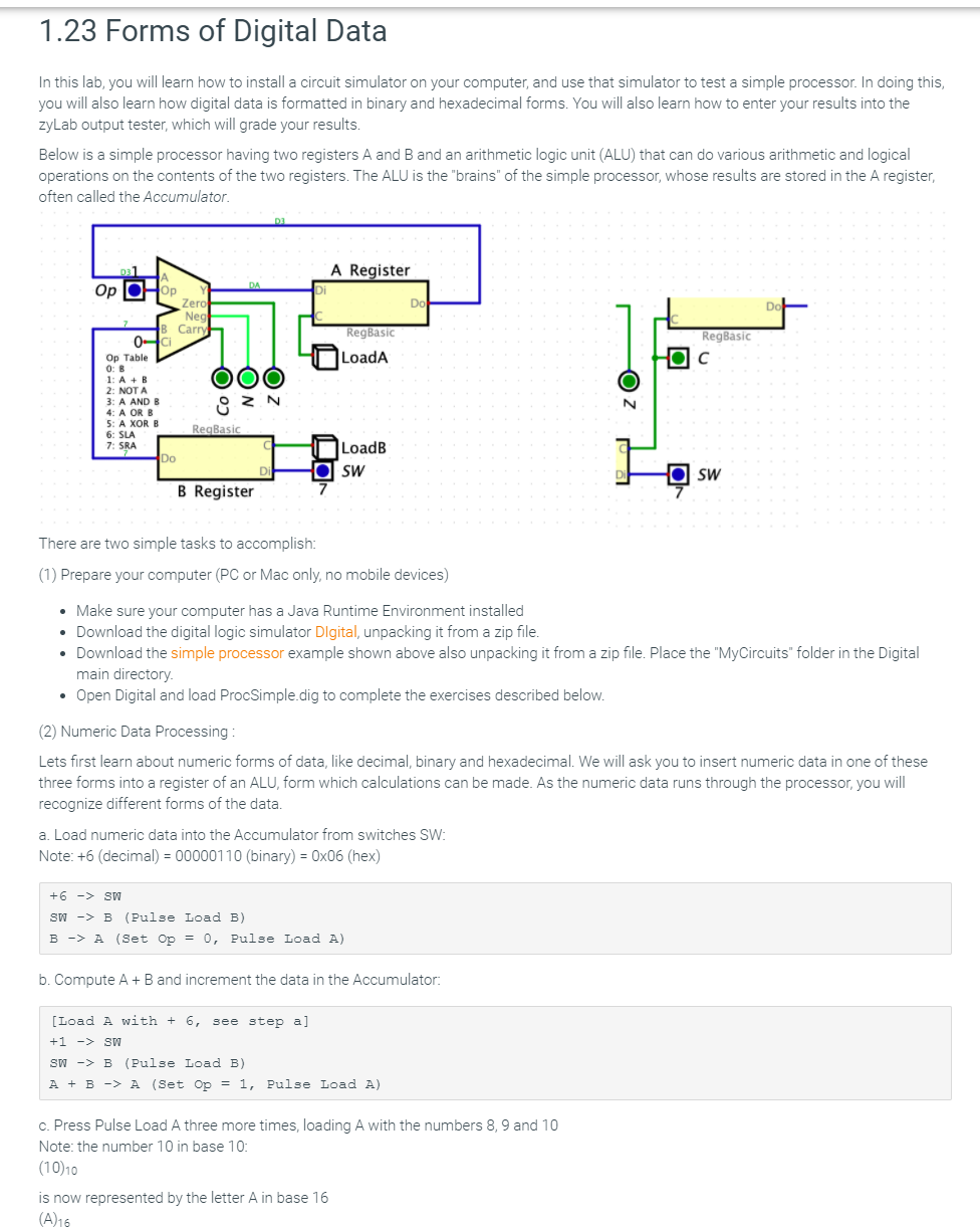 1.23 Forms of Digital Data In this lab, you will | Chegg.com