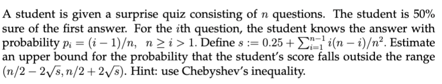 Solved A student is given a surprise quiz consisting of n | Chegg.com
