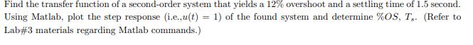 Solved Find the transfer function of a second-order system | Chegg.com