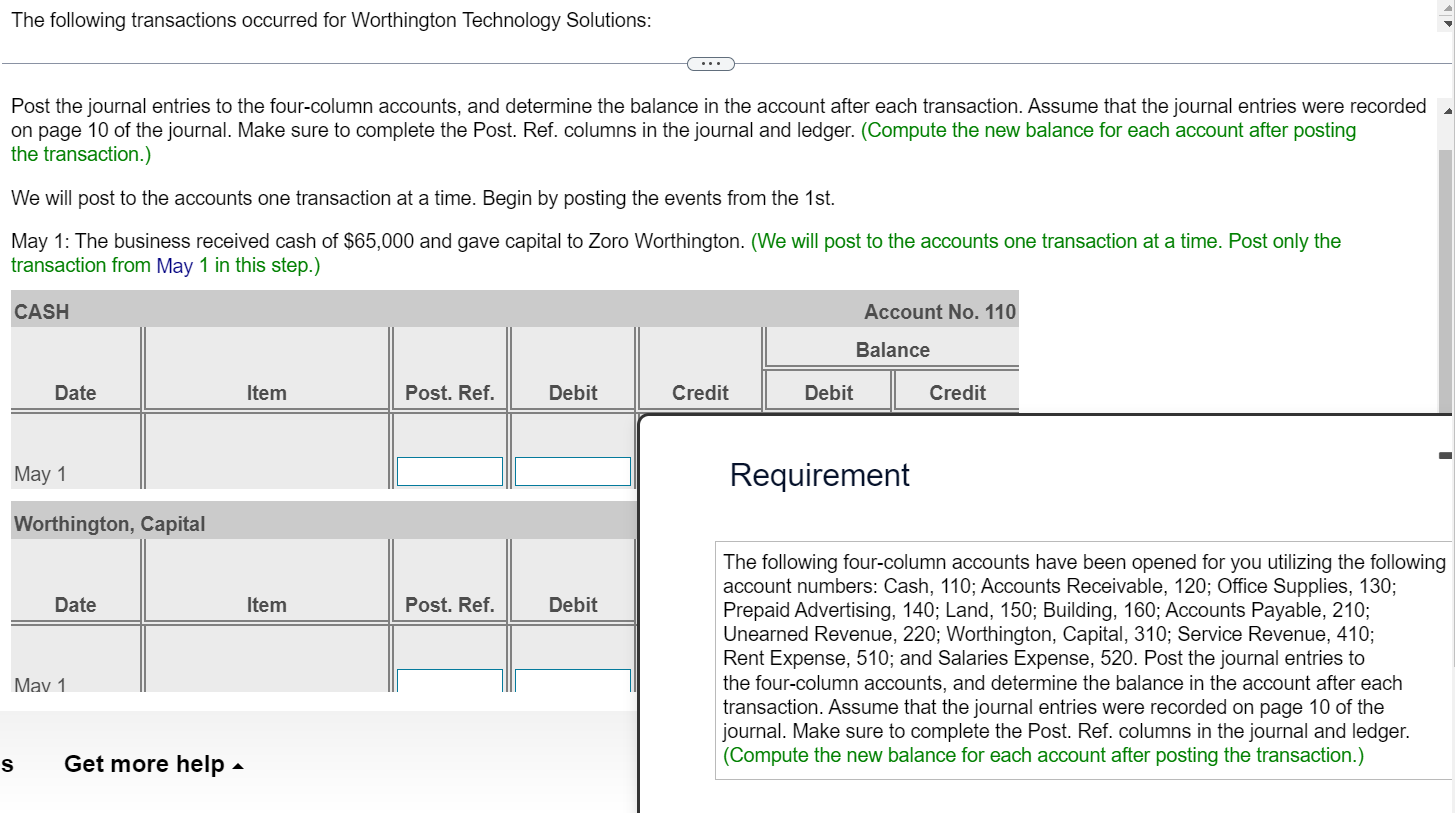 The following transactions occurred for Worthington | Chegg.com
