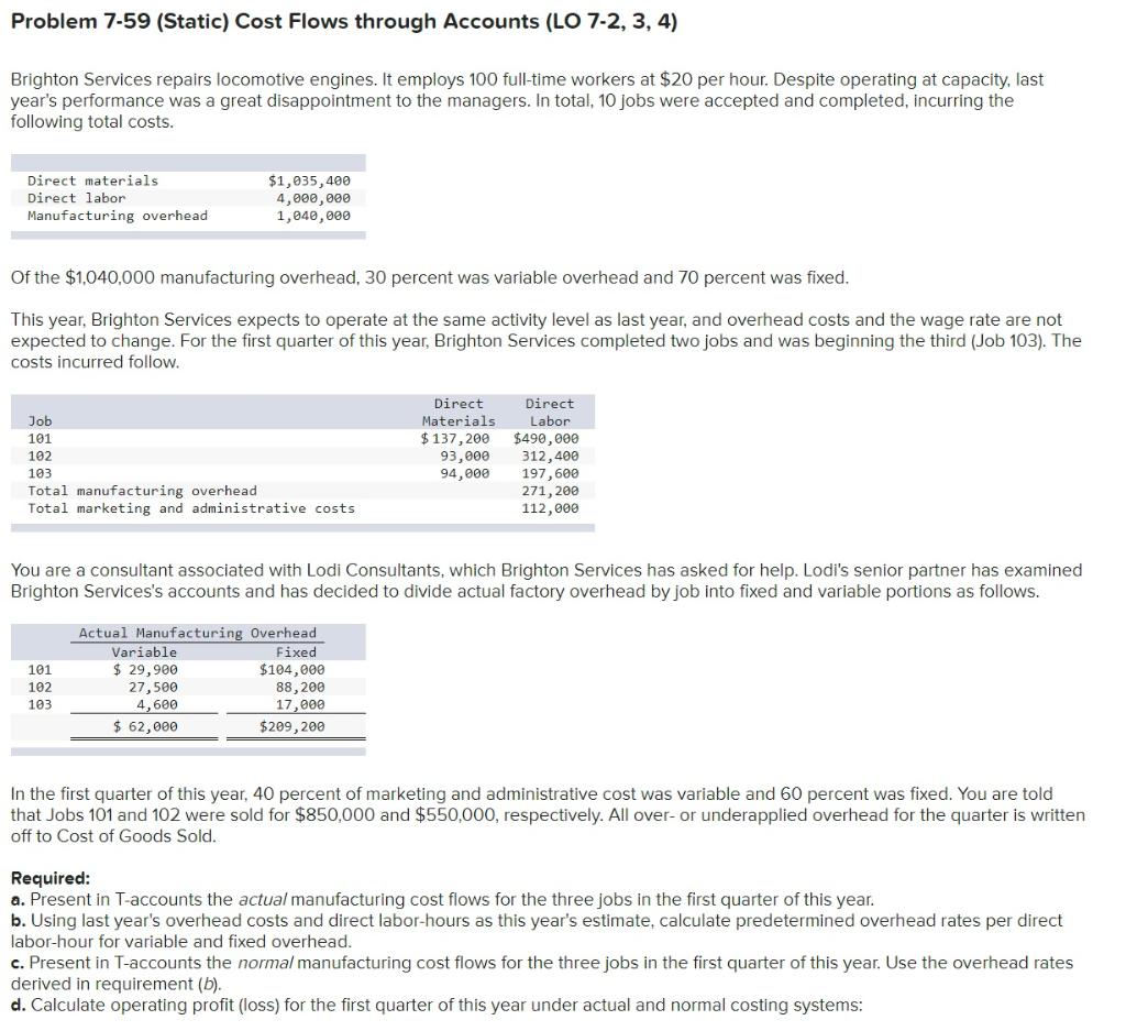 Solved Problem 7-59 (Static) Cost Flows through Accounts (LO | Chegg.com