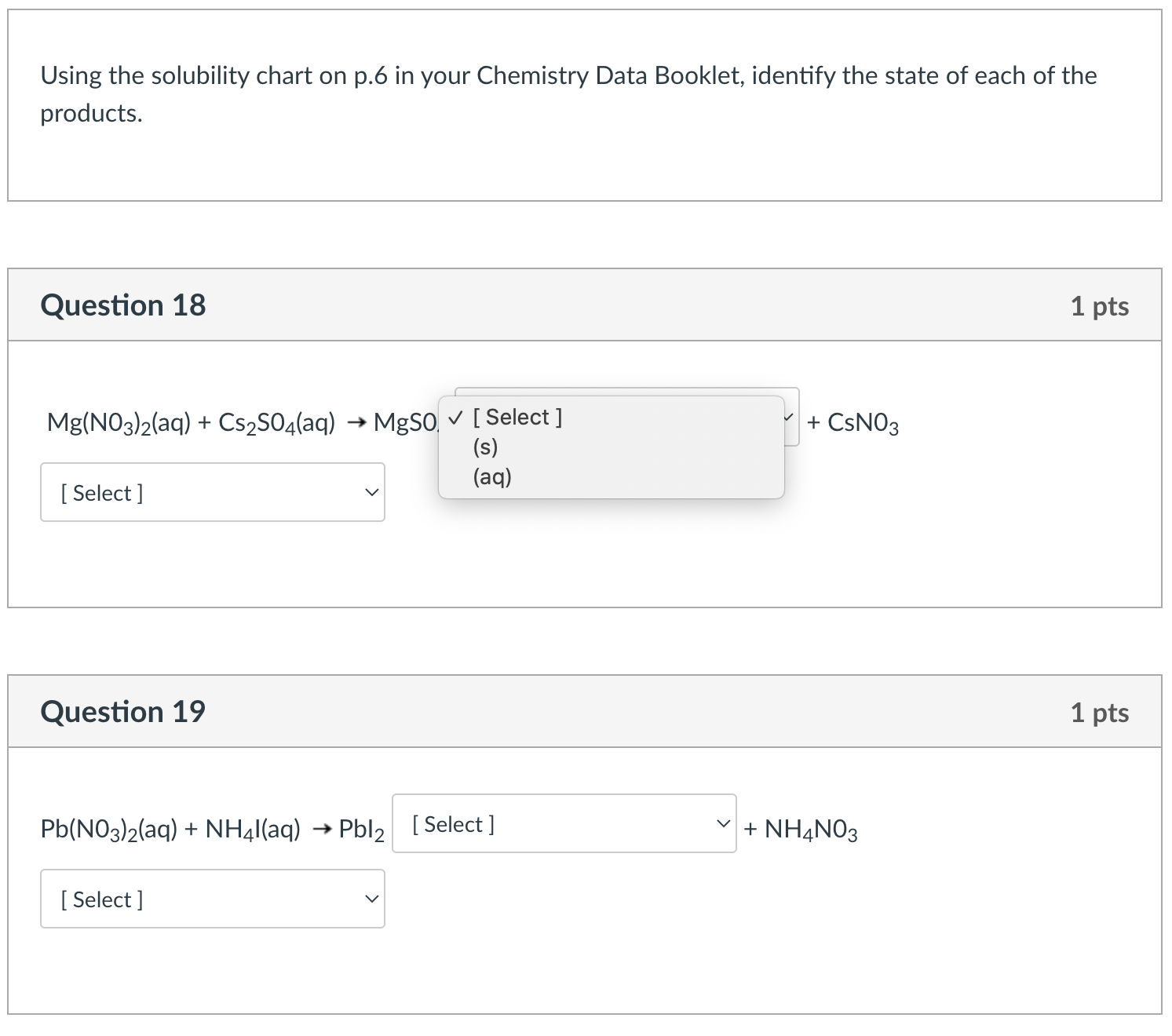 Using the solubility chart on p.6 in your Chemistry | Chegg.com