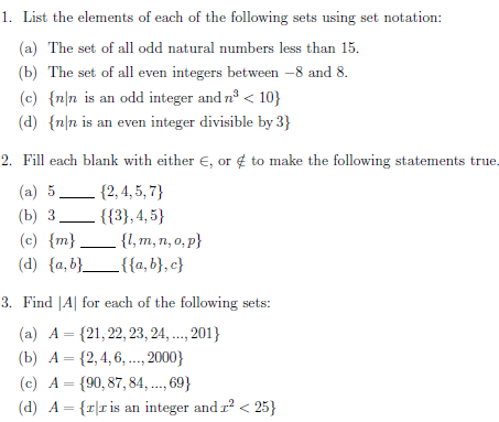 Solved List the elements of each of the following sets using | Chegg.com