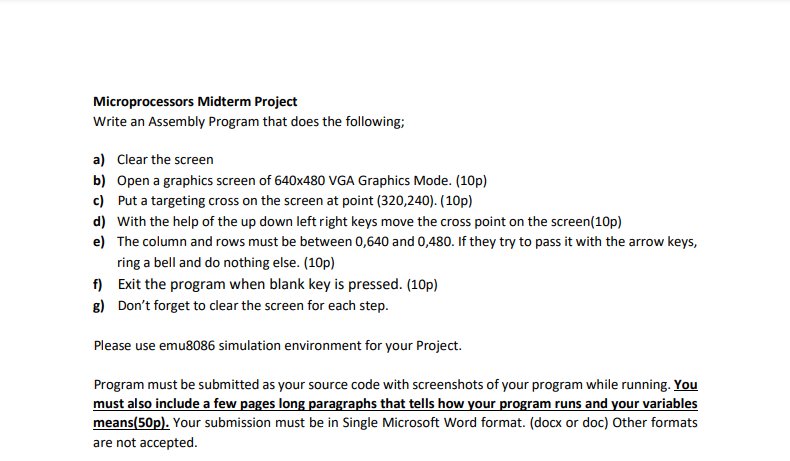 Solved Microprocessors Midterm Project Write an Assembly | Chegg.com