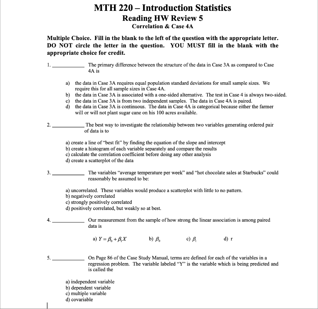 Solved MTH 220 – Introduction Statistics Reading HW Review 5 | Chegg.com
