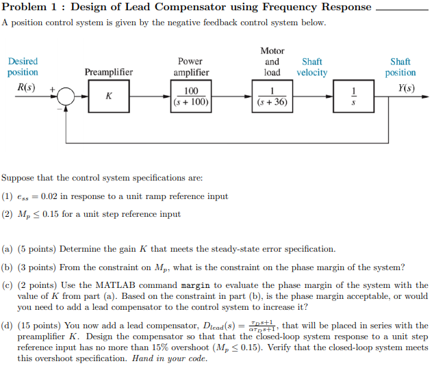 Problem 1 : Design of Lead Compensator using | Chegg.com