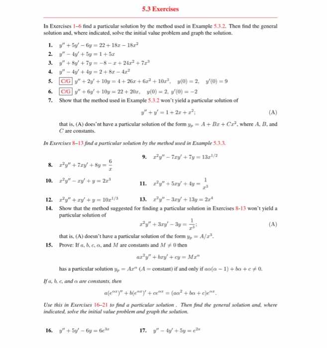 Solved Find A Particular Solution By The Method Used In