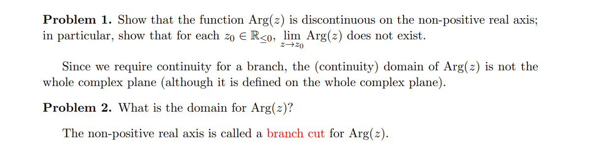 Solved Problem 1. Show that the function Arg(z) is | Chegg.com