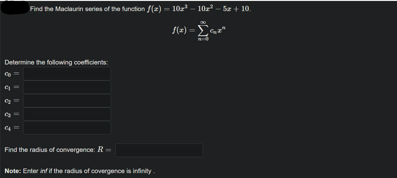 Solved Find the Maclaurin series of the function \\( f(x)=10 | Chegg.com