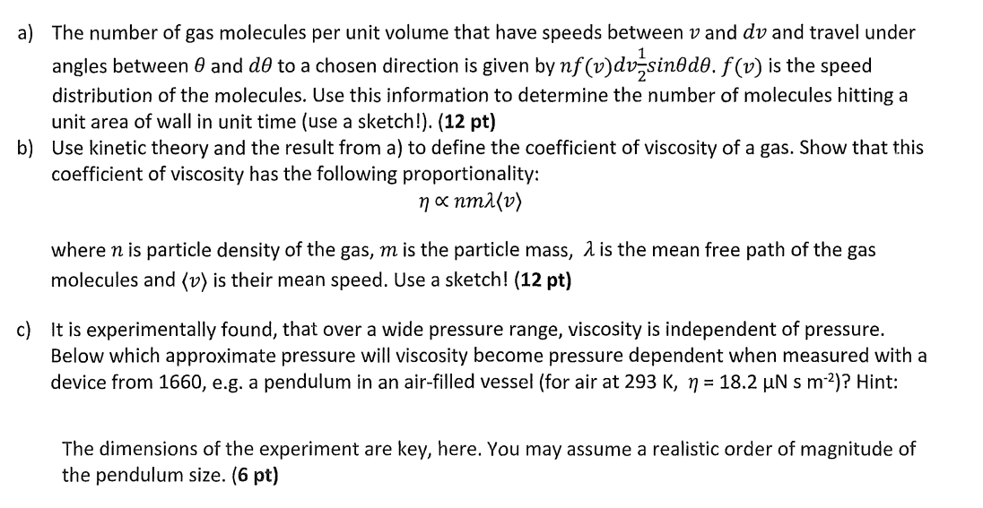 Solved a) The number of gas molecules per unit volume that | Chegg.com