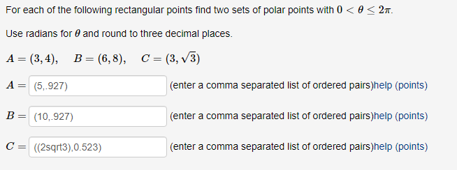 Solved For each of the following rectangular points find two | Chegg.com