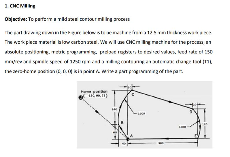 Solved 1. CNC Milling Objective: To perform a mild steel | Chegg.com