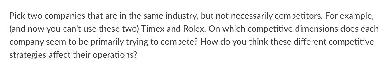 Solved Pick two companies that are in the same industry, but | Chegg.com