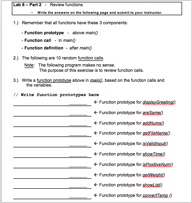 Solved Lab 8 - Part 2 - Review functions Write the answers | Chegg.com