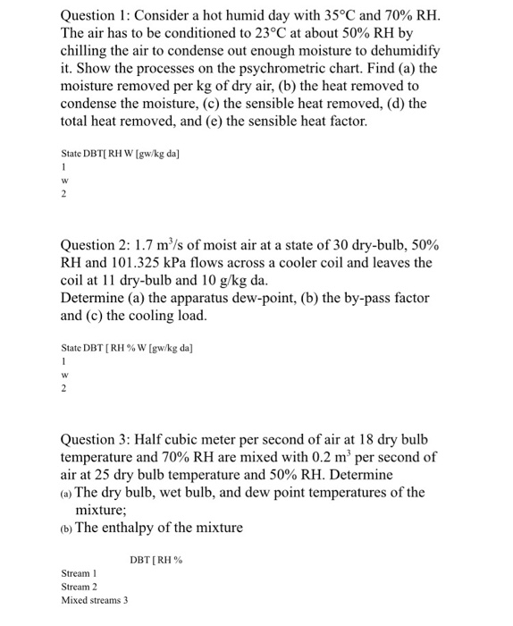 Solved Question 1: Consider a hot humid day with 35°C and | Chegg.com