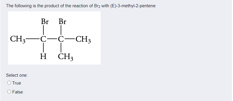 Solved The following is the product of the reaction of Br₂ | Chegg.com