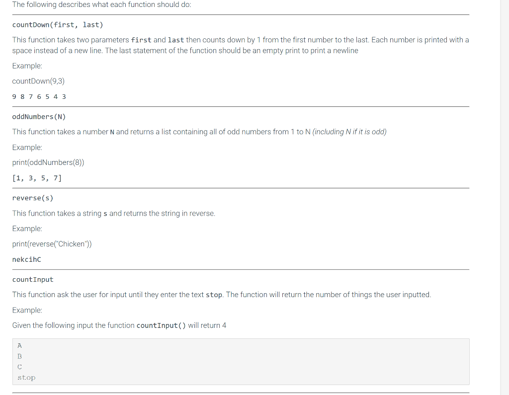 Solved The following describes what each function should do | Chegg.com