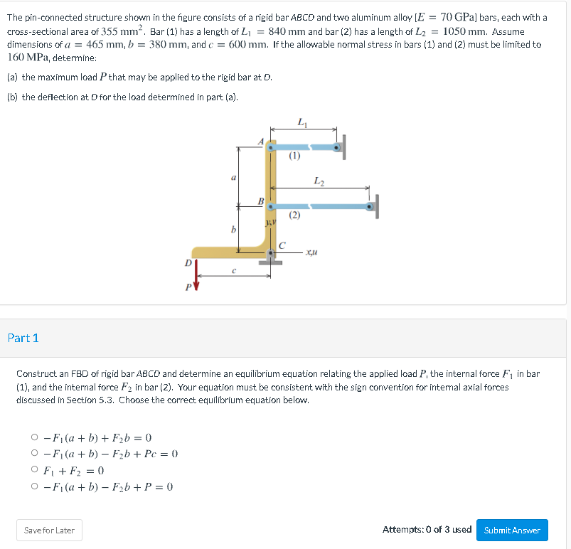 Solved = a The pin-connected structure shown in the figure | Chegg.com