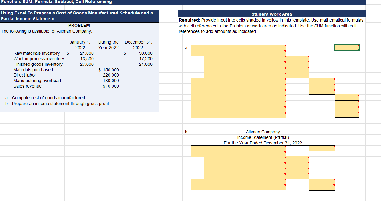 Solved Function Sum Formula Subtract Cell Referencing