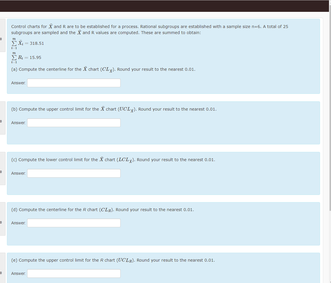 Solved Control charts for X and R are to be established for | Chegg.com
