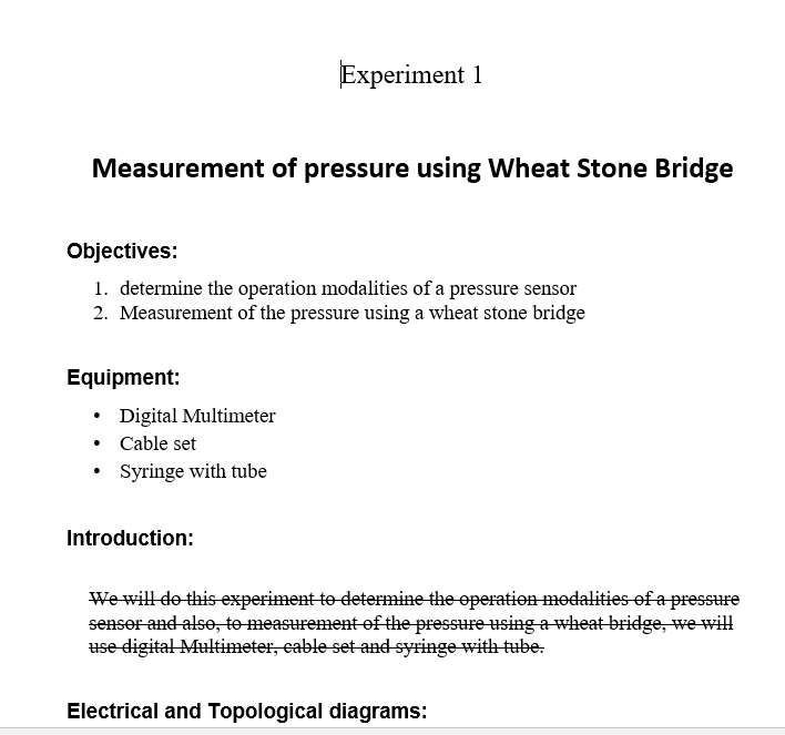 Solved Experiment 1 Measurement of pressure using Wheat | Chegg.com