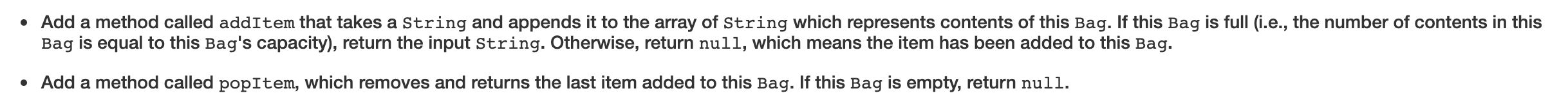 Solved • Add a method called addItem that takes a String and | Chegg.com