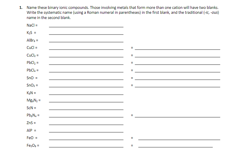 Solved 1. Name these binary ionic compounds. Those involving | Chegg.com