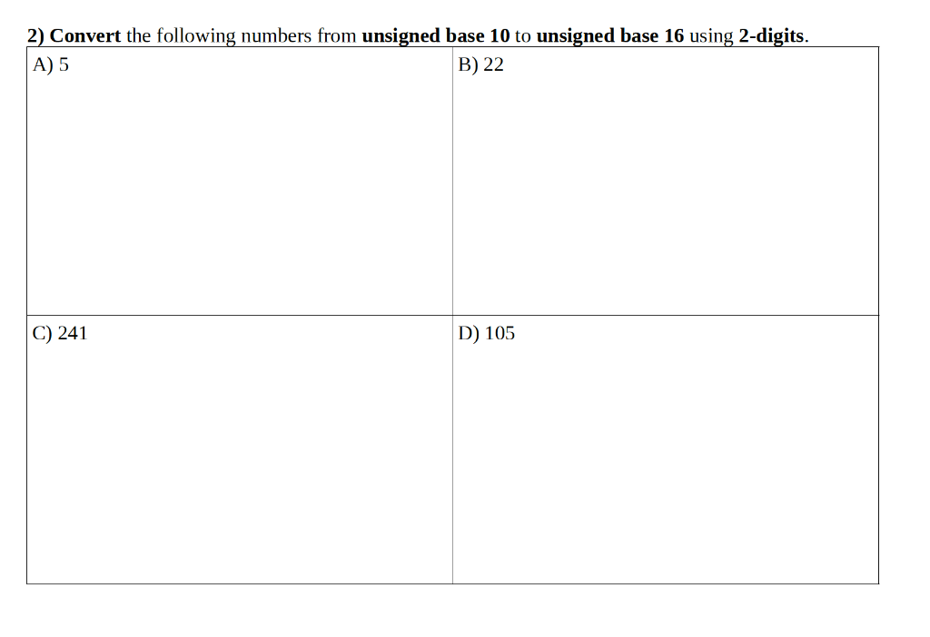 Solved 2) Convert the following numbers from unsigned base | Chegg.com