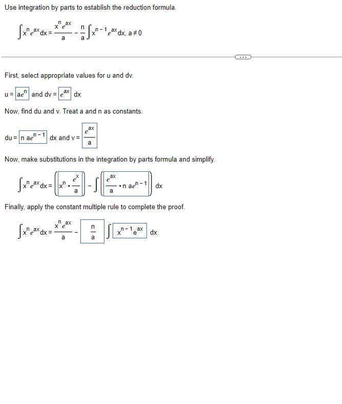 Solved Use integration by parts to establish the reduction | Chegg.com