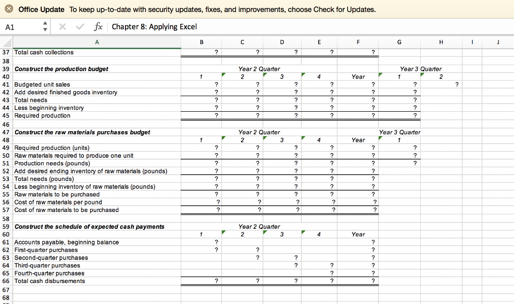 V Chapter 8: Applying Excel A1 1 Chapter 8: Applying | Chegg.com