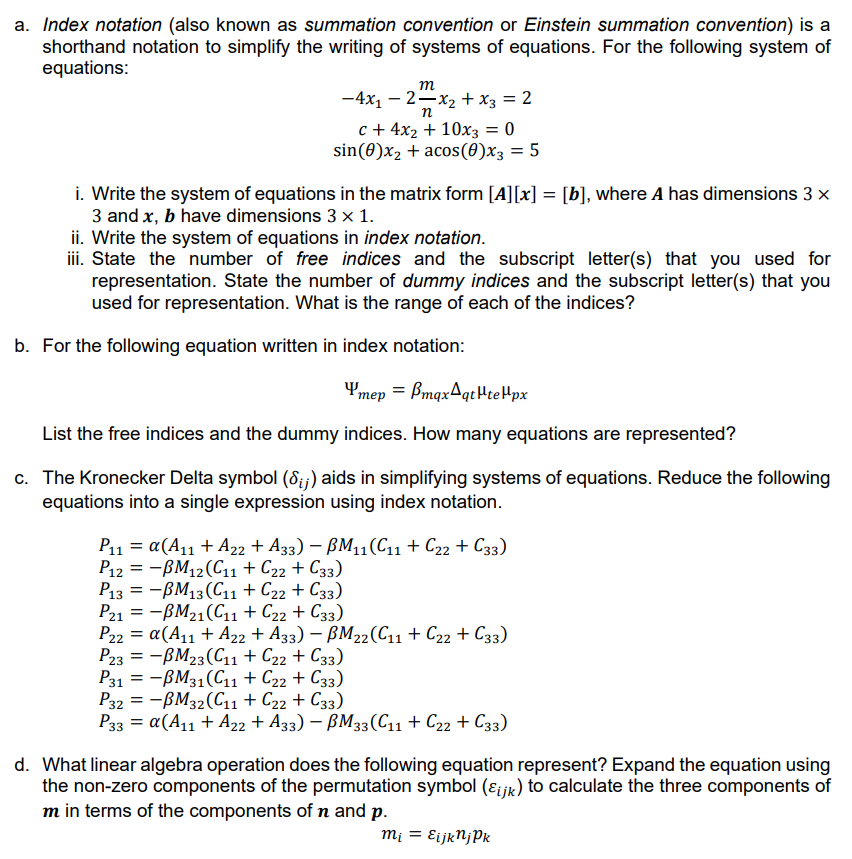 Solved A Index Notation Also Known As Summation Convention 7917