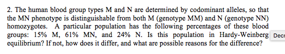 Solved 2. The human blood group types M and N are determined | Chegg.com