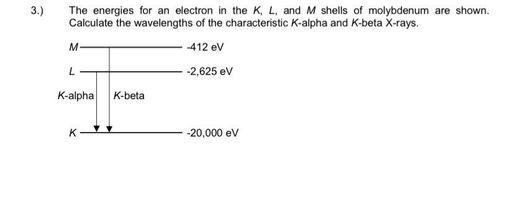 Solved 3.) M The energies for an electron in the K, L, and M | Chegg.com
