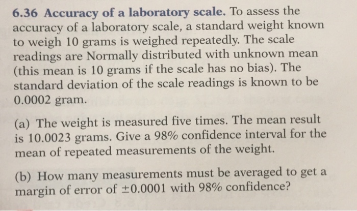 Solved 6.36 Accuracy of a laboratory scale. To assess the | Chegg.com